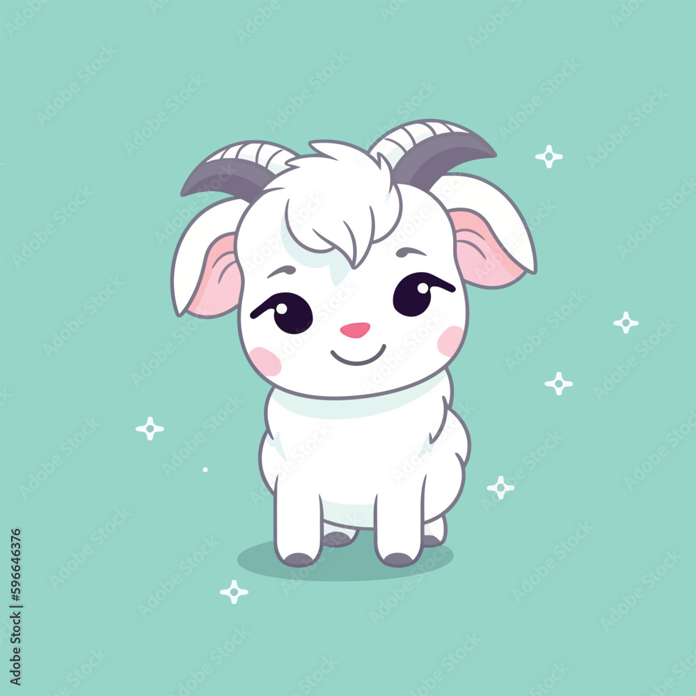 Cute kawaii goat chibi mascot vector cartoon style Stock Vector | Adobe ...