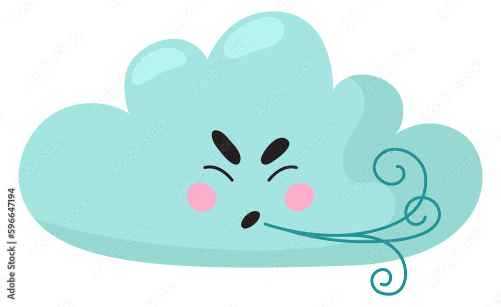 Cloud blowing wind. Funny cartoon weather character Stock Illustration ...
