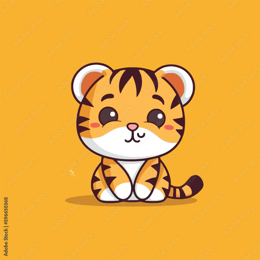 Cute kawaii tiger chibi mascot vector cartoon style Stock Vector ...