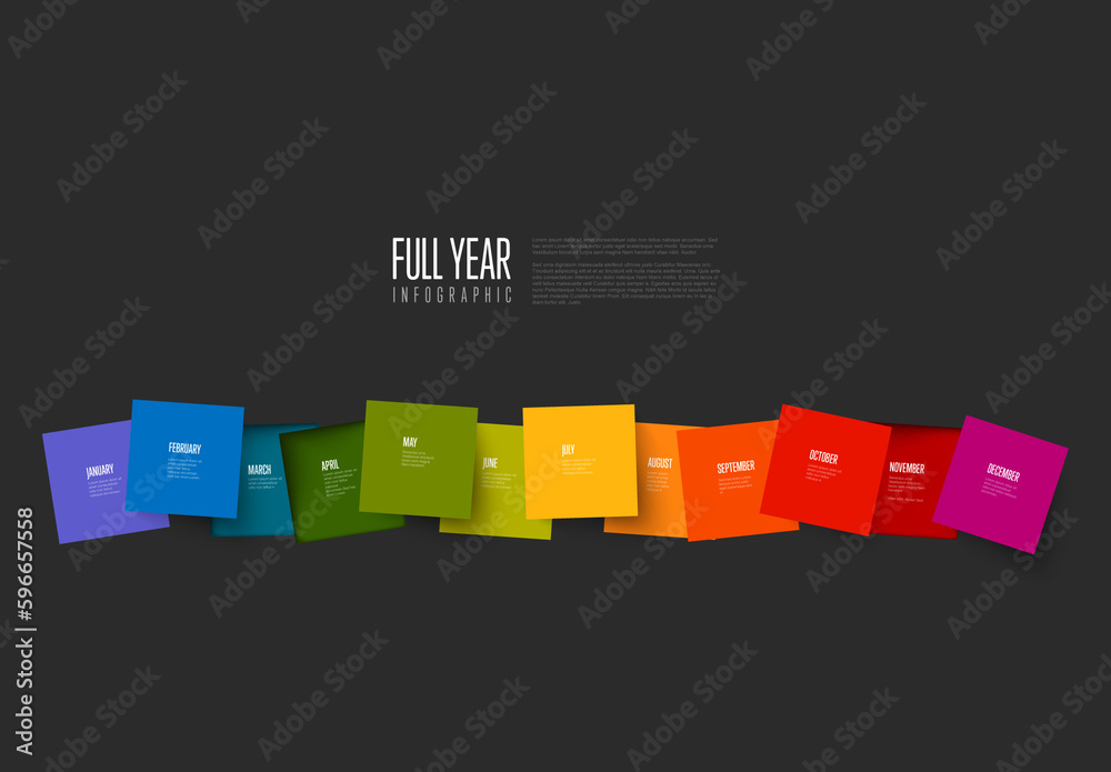 Infographic dark full year mosaic timeline template made from squares ...
