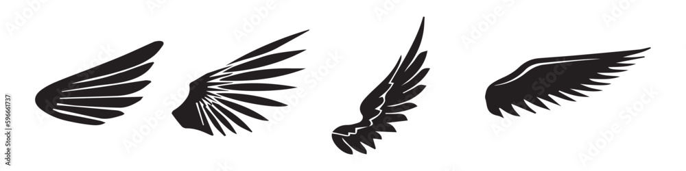 Black wings icon set. Wings icons. Collection badges of wings. Vector ...