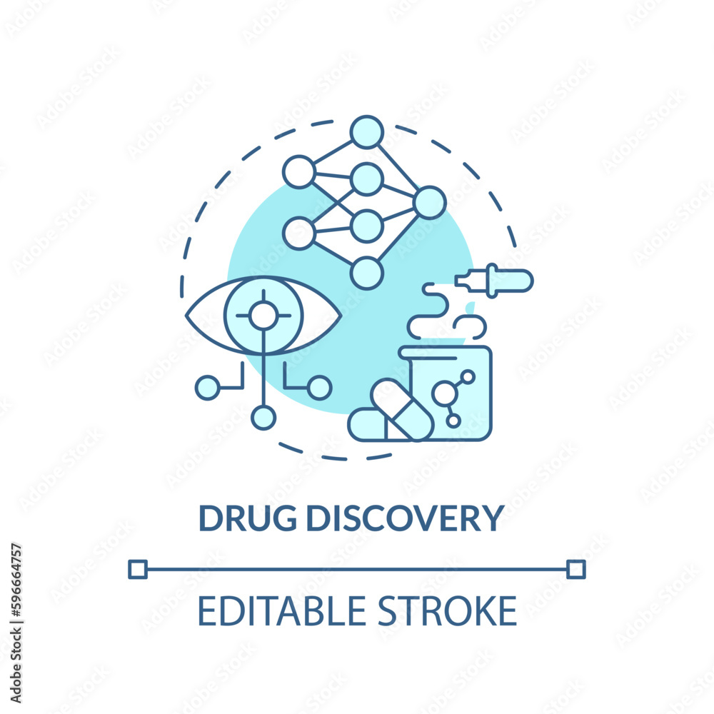 Drug discovery turquoise concept icon. Identify of targets for pharmacy ...