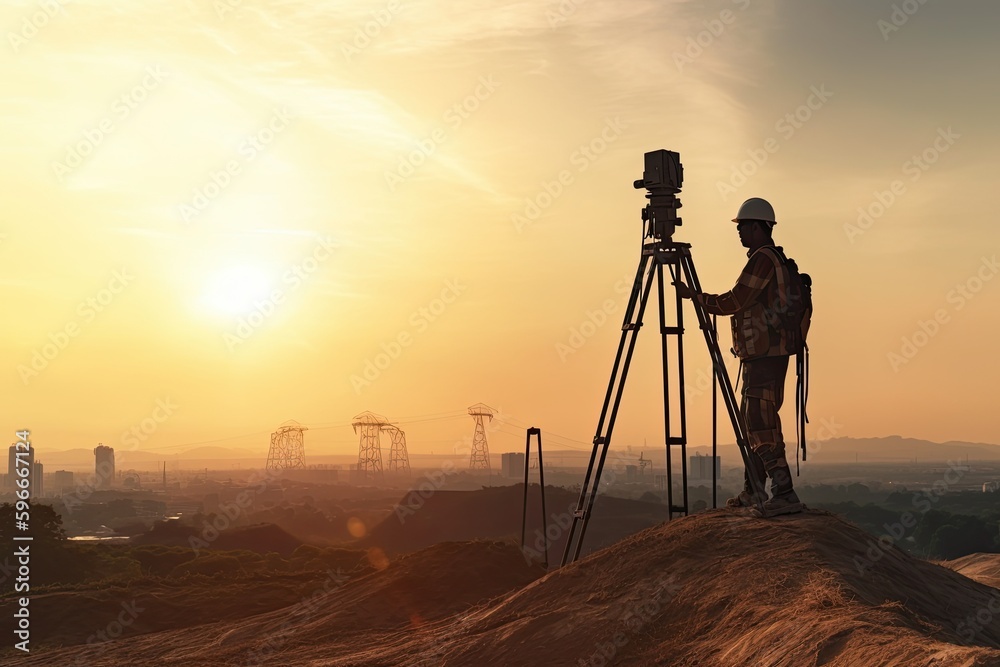 Silhouette Engineer standing command construction crew working on high ...