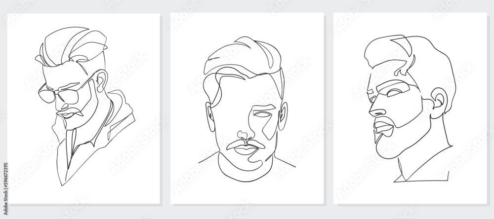 Continuous one line drawing of man portraits. Hairstyle. Fashionable ...