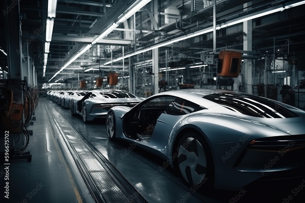 A modern electric car manufacturing plant utilizes advanced ...