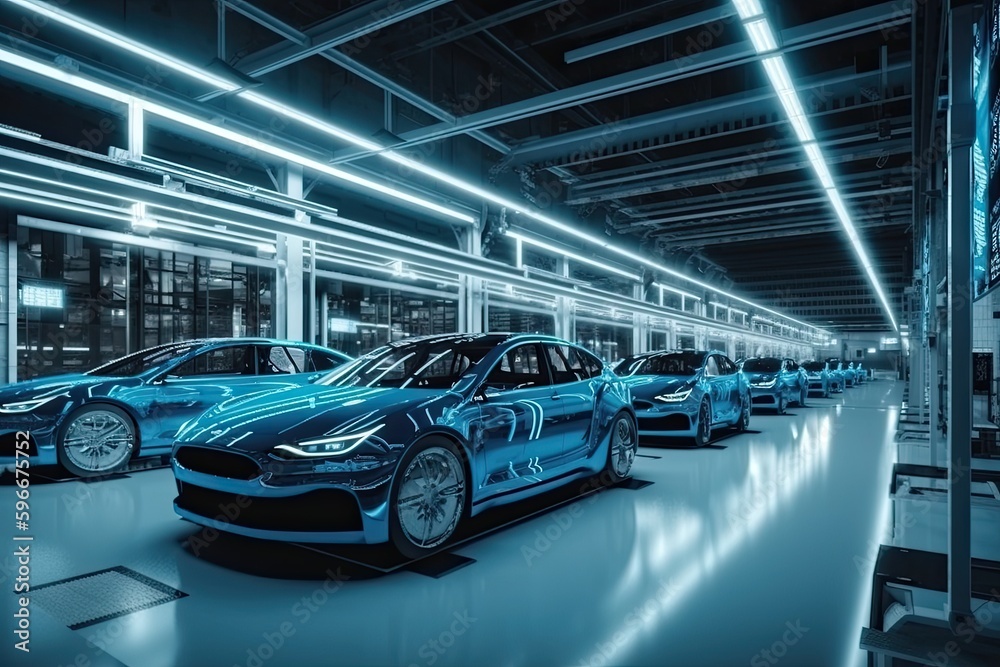 A modern electric car manufacturing plant utilizes advanced ...