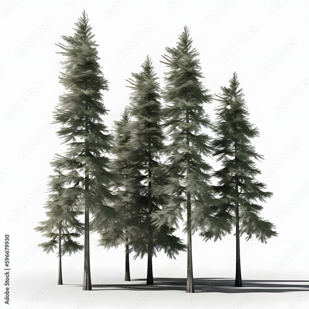 The 3D rendering of pine trees on transparent background is an ...