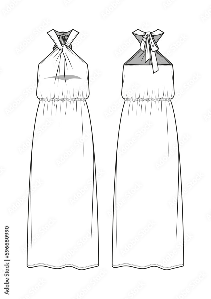 womenswear halter neck twist tie knot strap drape dress fashion ...