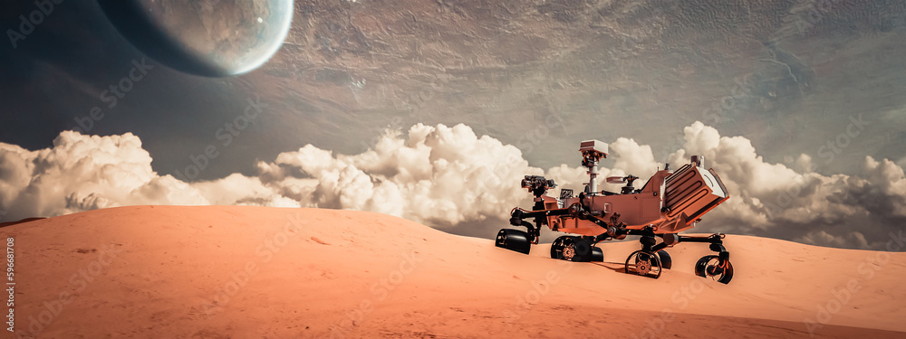 Mars rover exploring surface of Mars. Image of automated robotic space ...