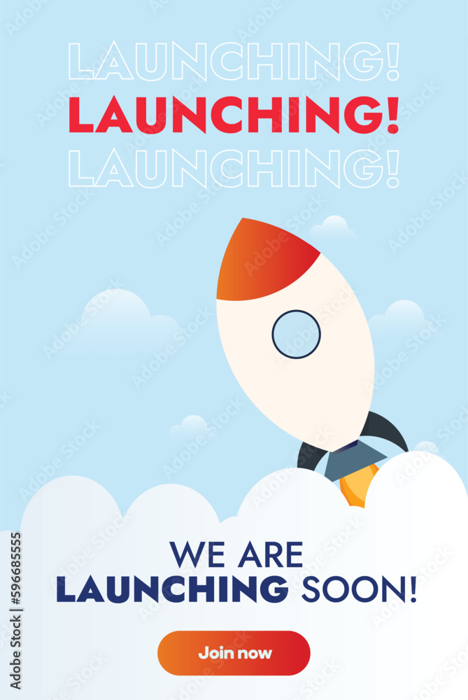 We are launching soon. Startup rocket launching with fire. Ready, Set ...