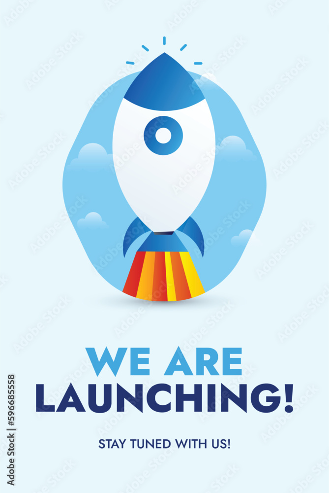 We are launching soon. Startup rocket launching with fire. Ready, Set ...