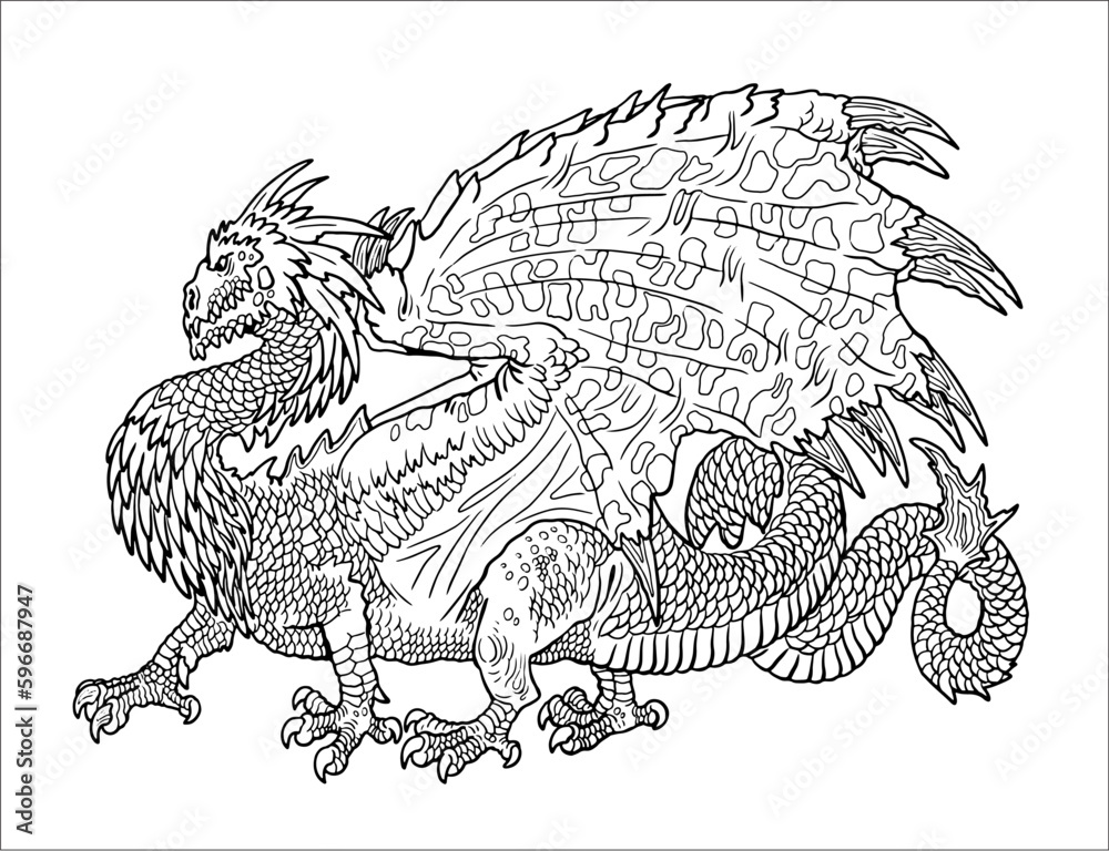Dragon coloring page. Vector fantasy illustration with mythical ...