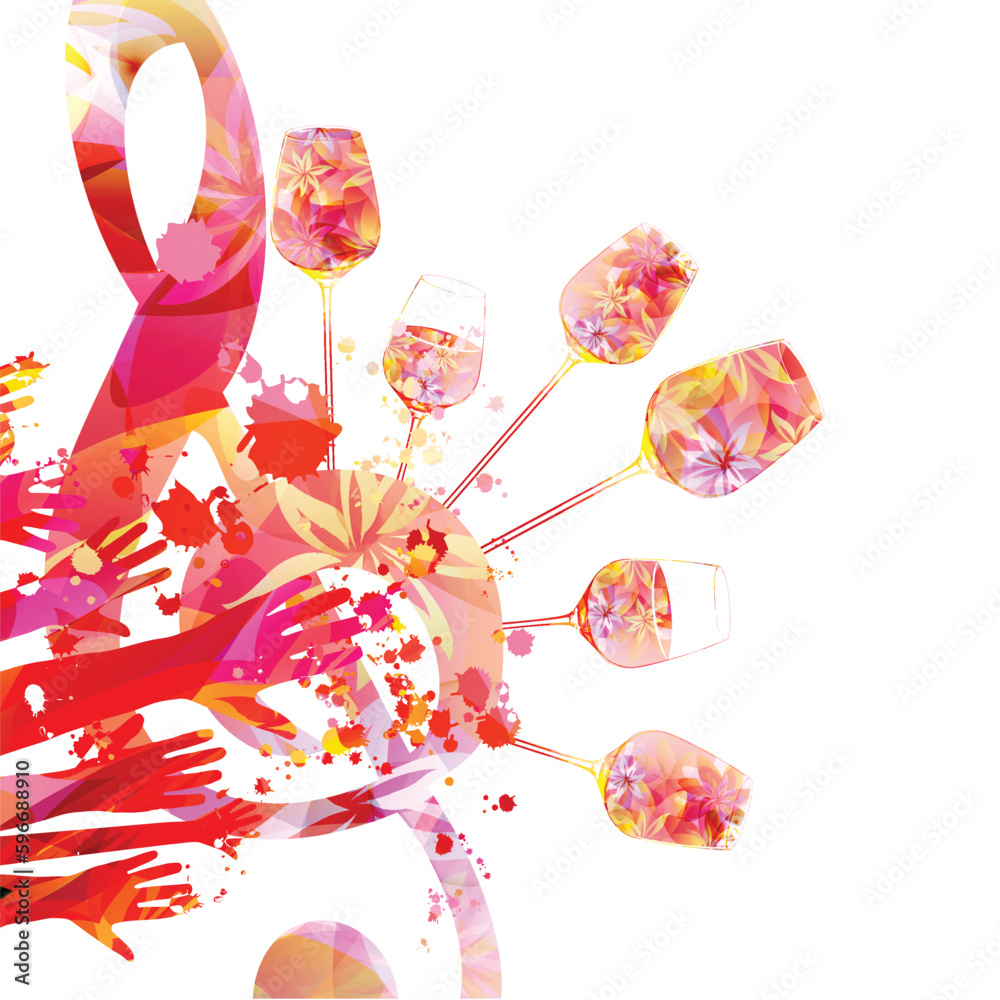 G-clef-musical symbol with wine glasses and hands isolated on white ...