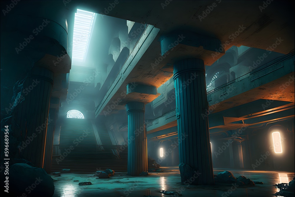 Obraz Huge underground facility Frank Lloyd Wright Tadao Ando brutalist ...