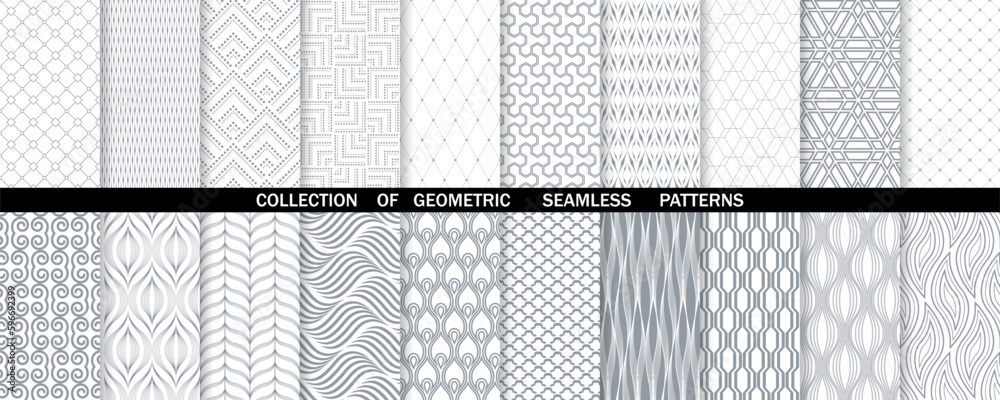 Geometric set of seamless gray and white patterns. Simpless vector ...