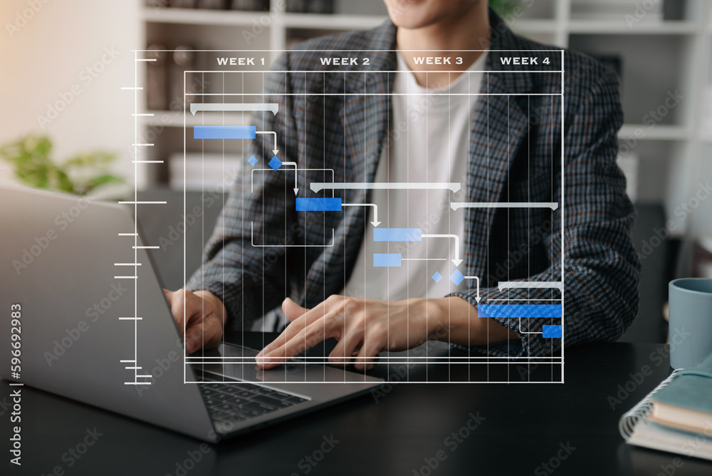 Fototapeta Project manager working and update tasks with milestones ... Fototapeta Project manager working and update tasks with milestones ...