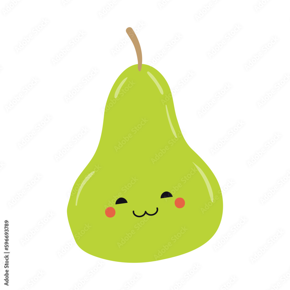 Pear with kawaii face cute cartoon character illustration. Hand drawn ...