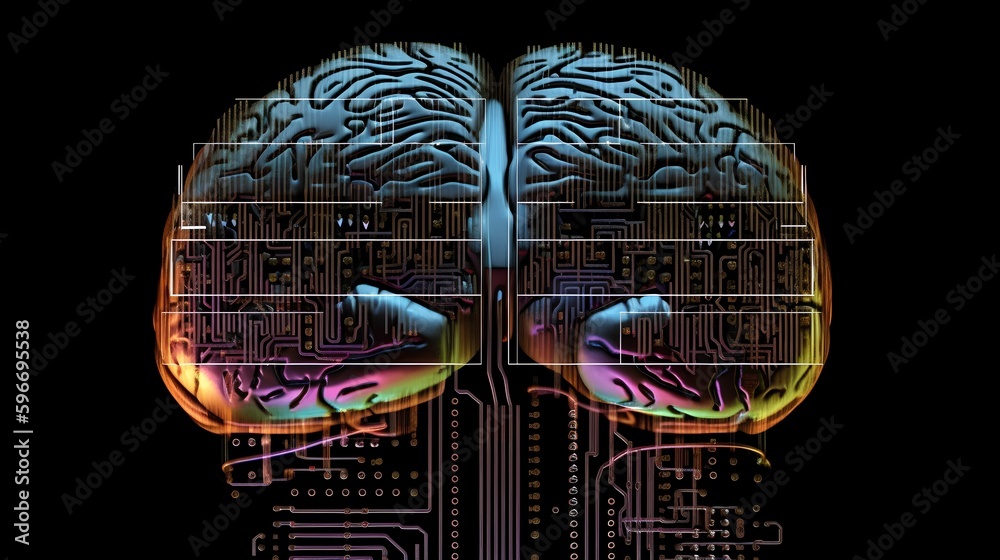 Neuromorphic Computing Concept Illustrating The Integration Of A Brain And Microchip Board