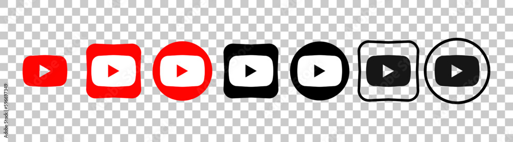 Collection of different YouTube icons. Social media logo. Line art and ...