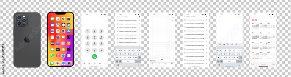 Iphone 14 interfaces. Apple mockup. Apple apps. Phone navigation page ...