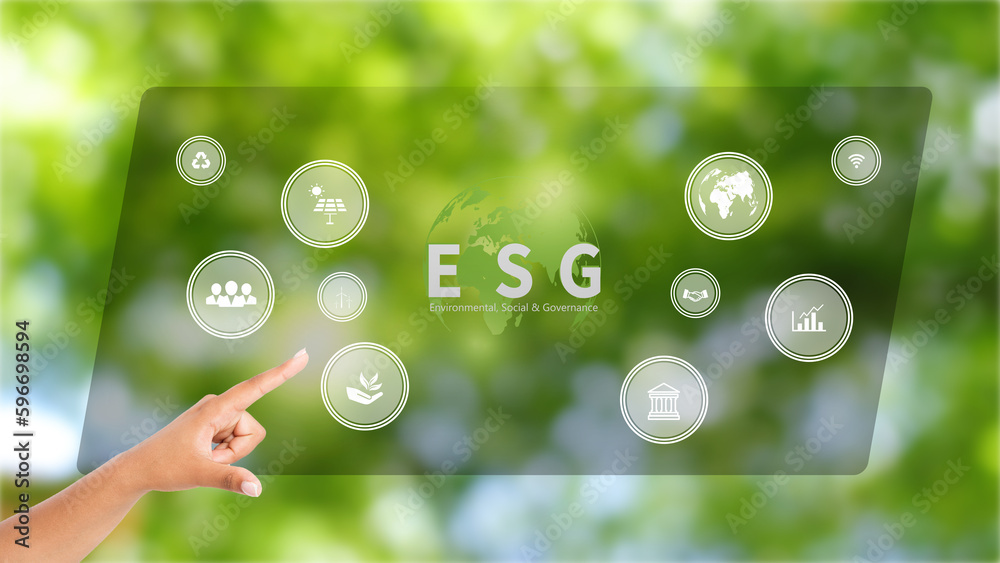 Hand Touching ESG icon concept in the hand for environmental, social ...