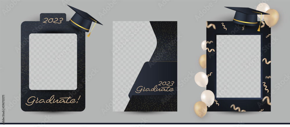 Graduation photo frame with college or high school cap. Class of 2023 ...