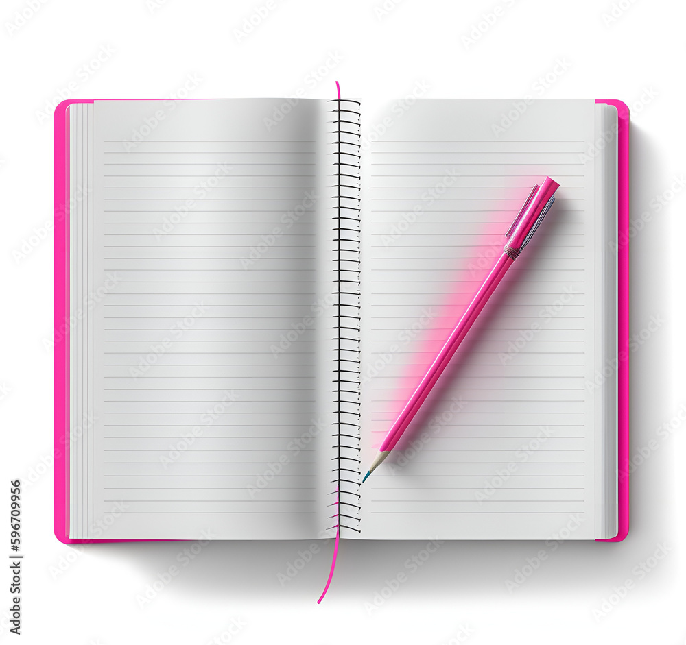 blank open ruled notebook with neon pink thread / binding and pink ...