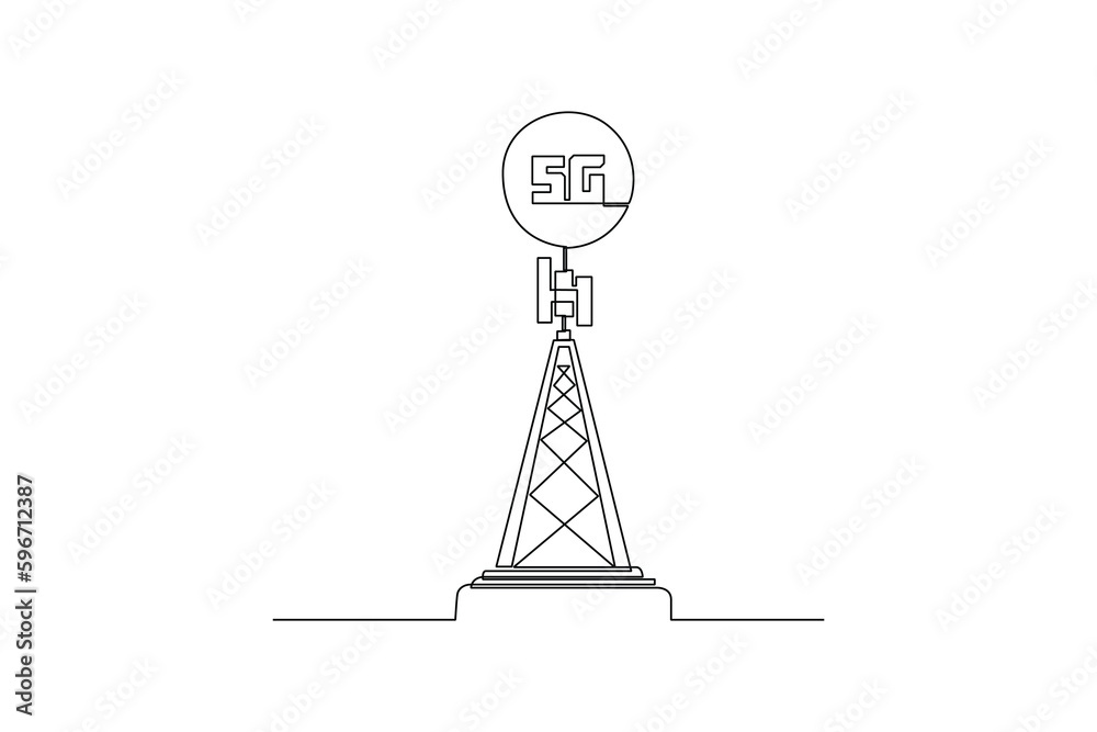 Single one line drawing 5G base transceiver station. 5G technology ...