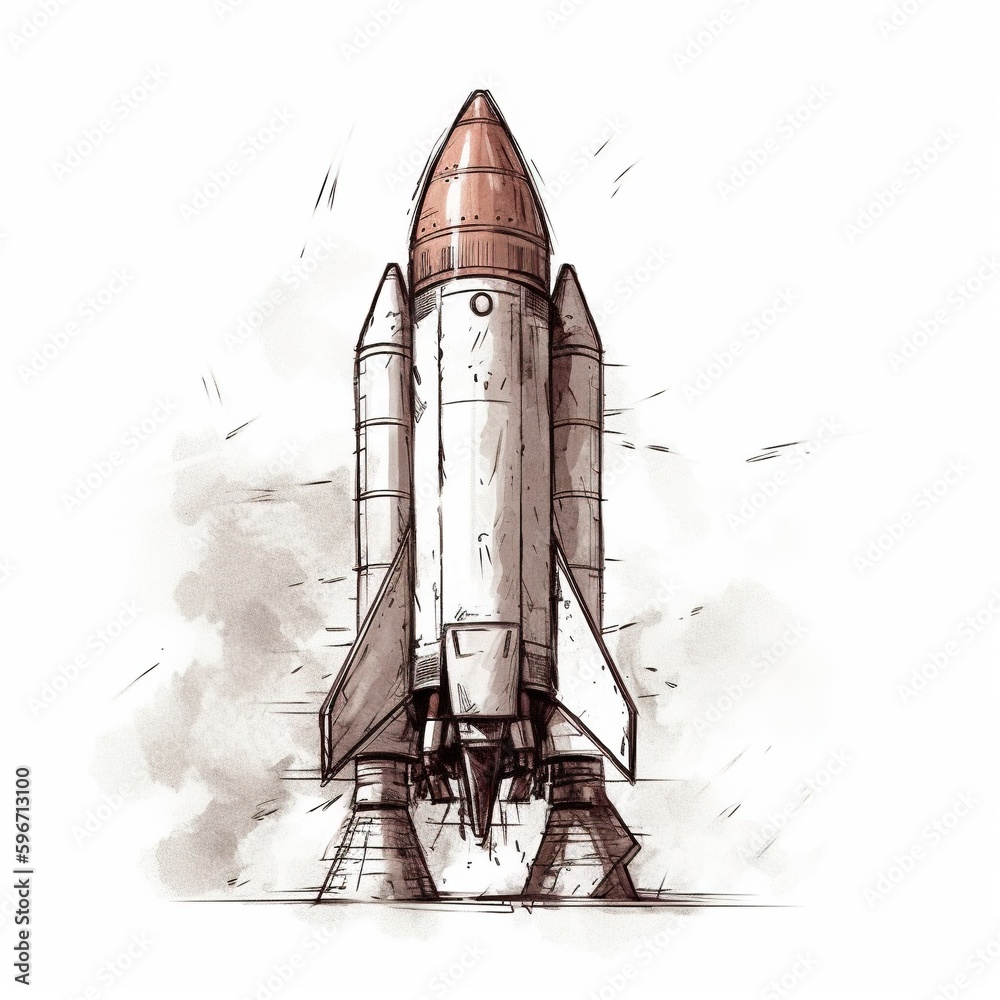 Hand-drawn sketch illustration of a Rocket. Hand-drawn space launch ...