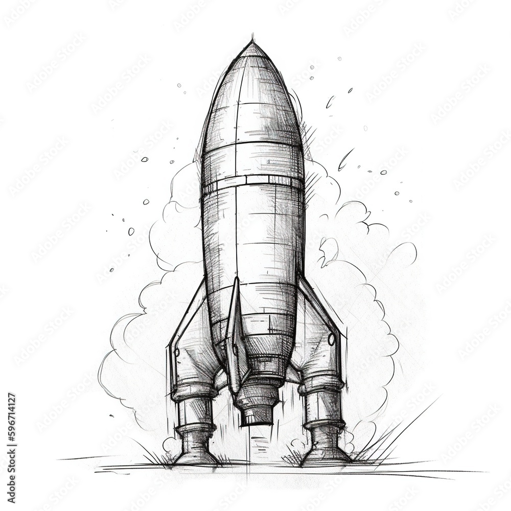 Hand-drawn sketch illustration of a Rocket. Hand-drawn space launch ...