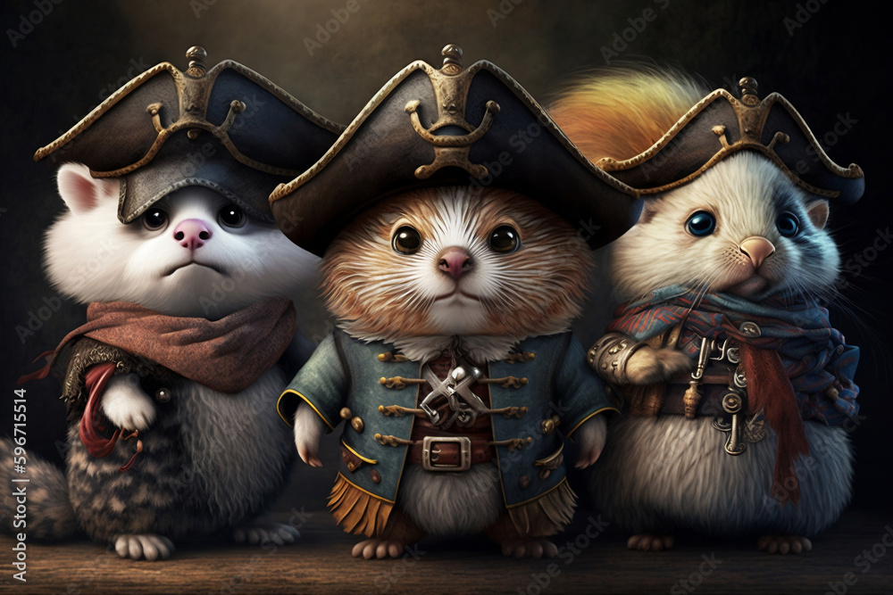 Little pirates. A cute gang of furry seafaring animals. Children's ...