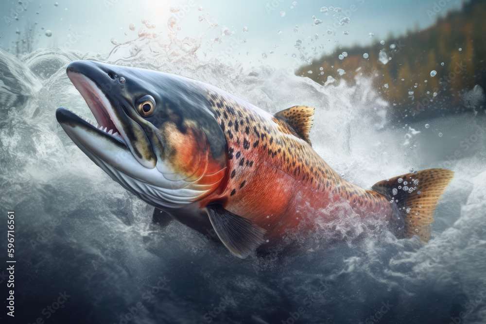 Salmon in Stream created with Generative AI Technology, ai, generative ...