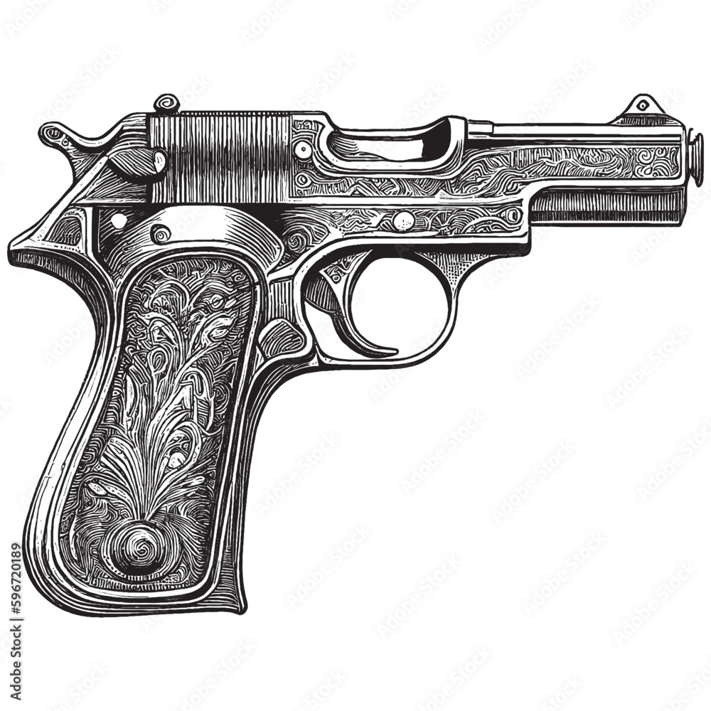 Hand Drawn Engraving Pen and Ink Gun Vintage Vector Illustration Stock ...