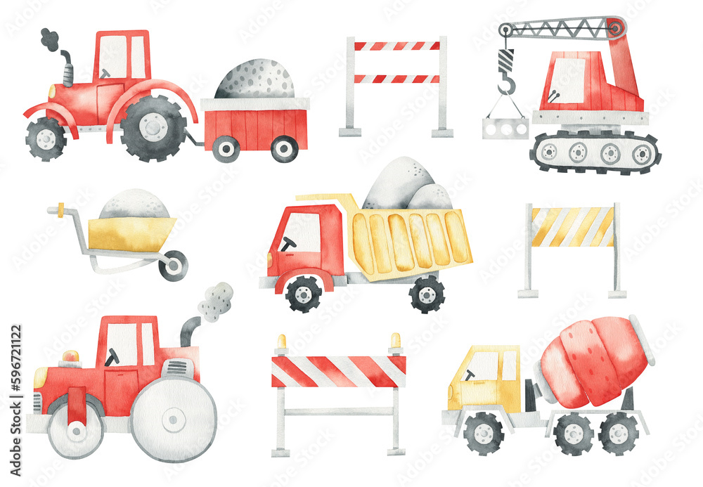 Watercolor illustration of construction machines. Cute watercolor ...
