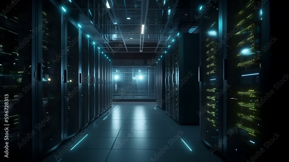 A high-detail server farm with a vivid primary background and global ...