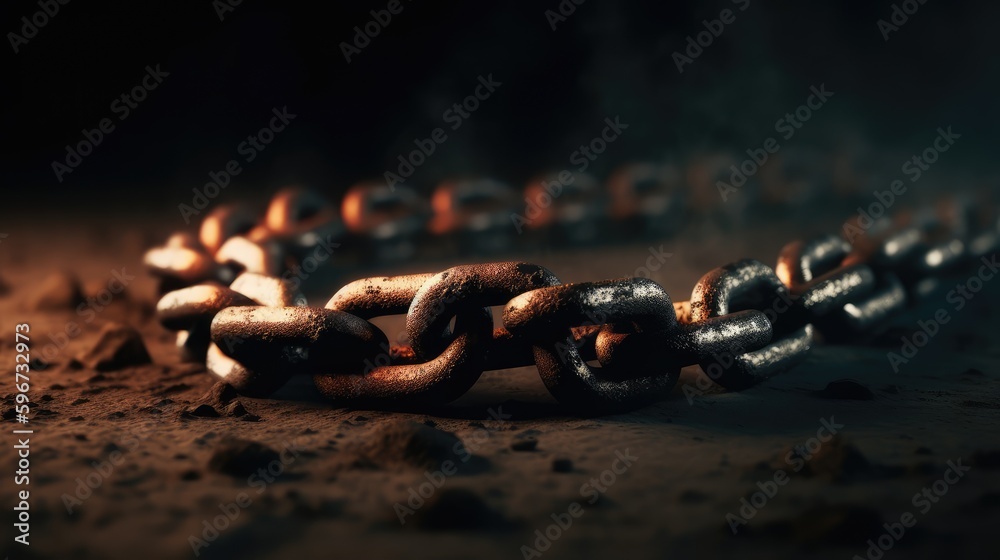 Iron chain on the ground, close-up. AI generated Stock Illustration ...