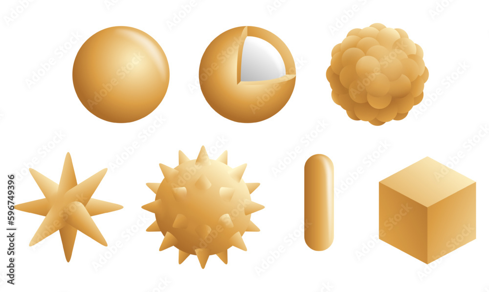 Gold nanoparticles in different shapes Stock Vector | Adobe Stock