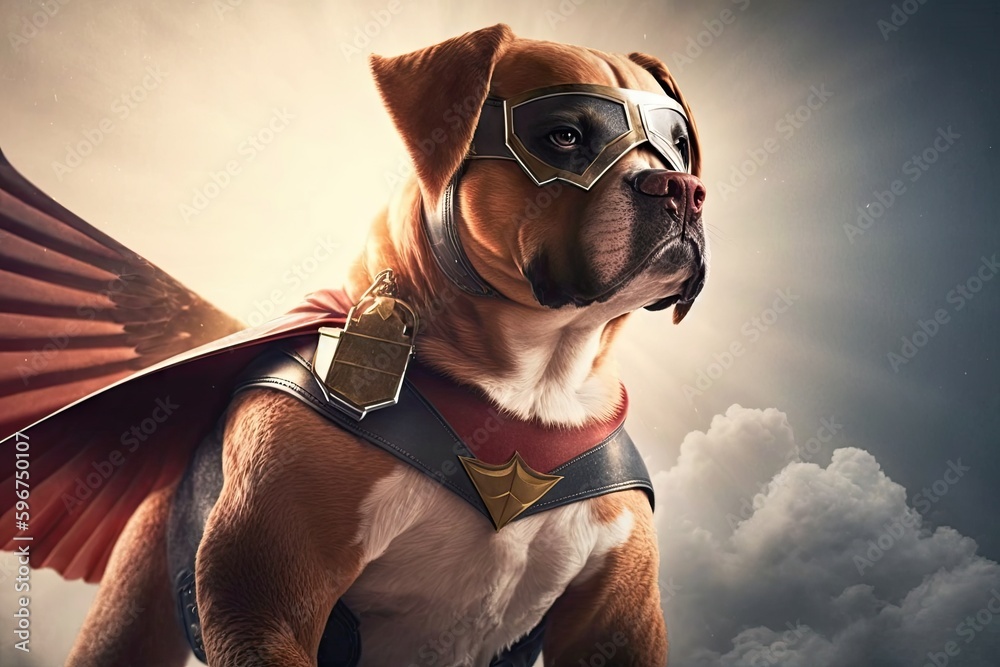 pilot dog with wings and superhero outfit, stopping villainous plot ...