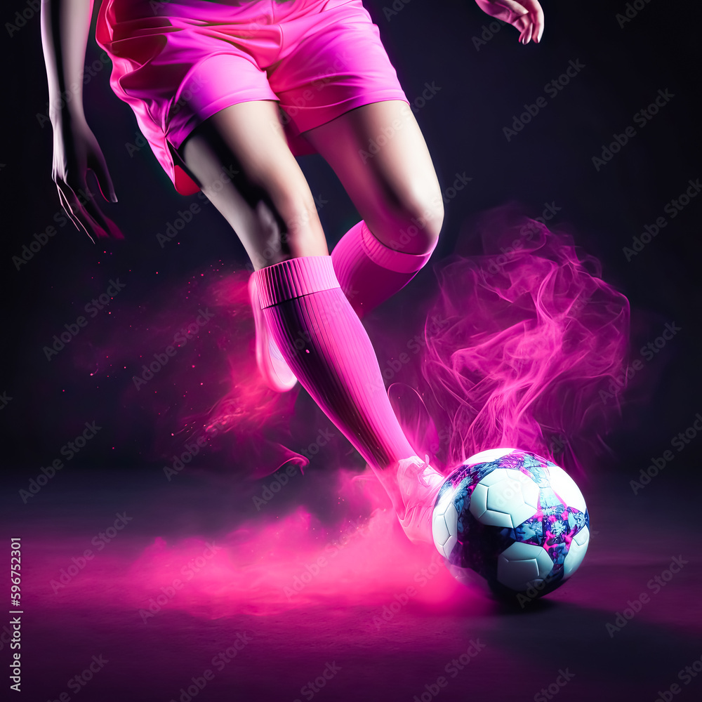 Pink Female Soccer player kicking the ball for woman athlete concept ...