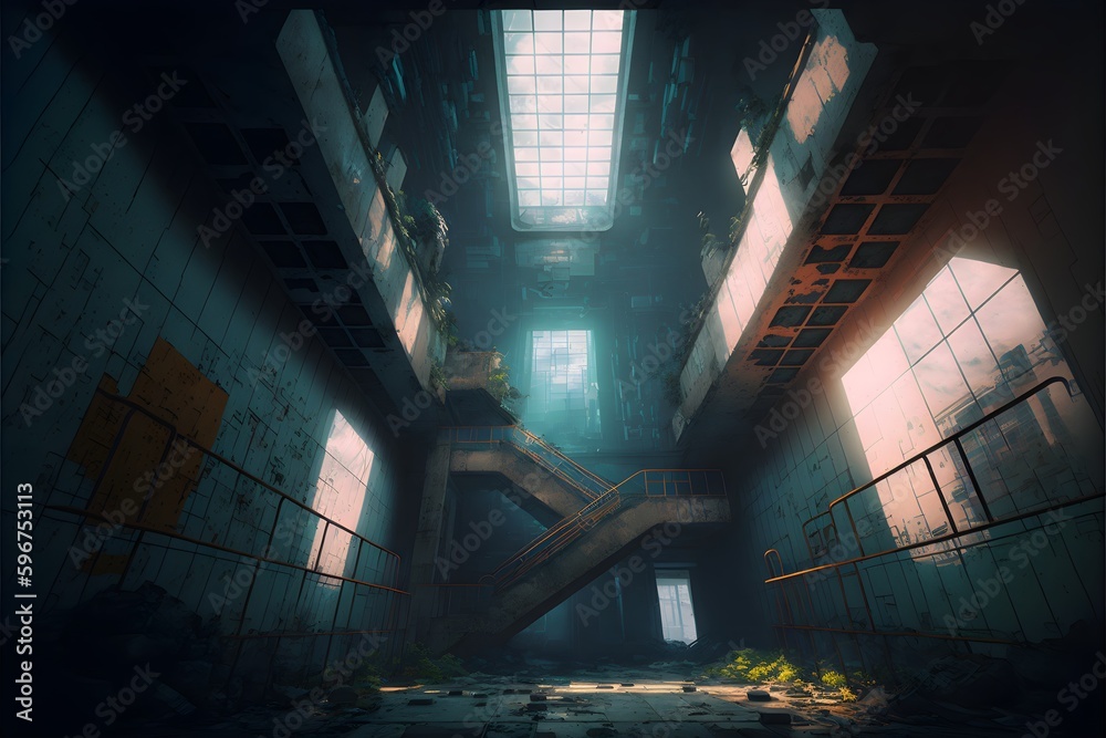 Interior abandoned lab facility really vertical Frank Lloyd Wright ...