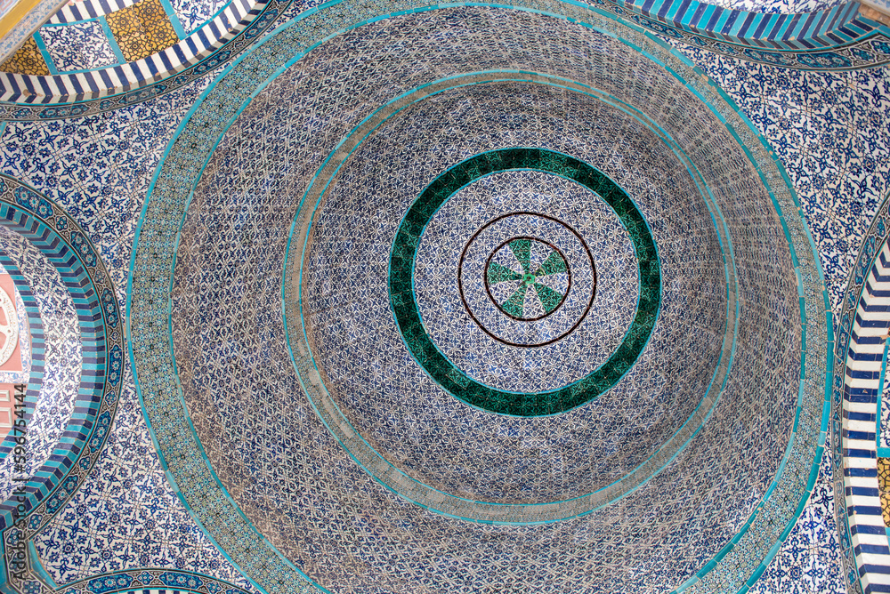 Arabic mosaic tile details on al-Aqsa mosque, Dome of the Rock Stock ...