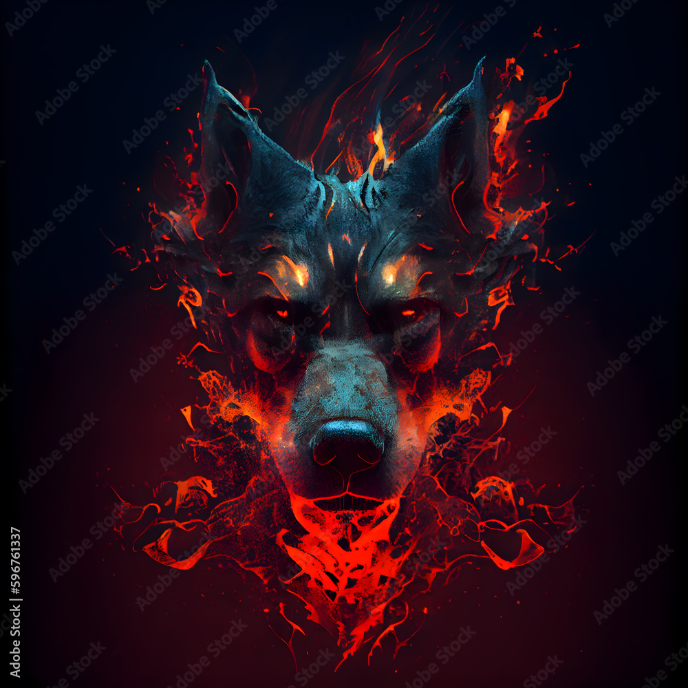 Zodiac sign of the dog with red fire on a black background Stock Photo ...