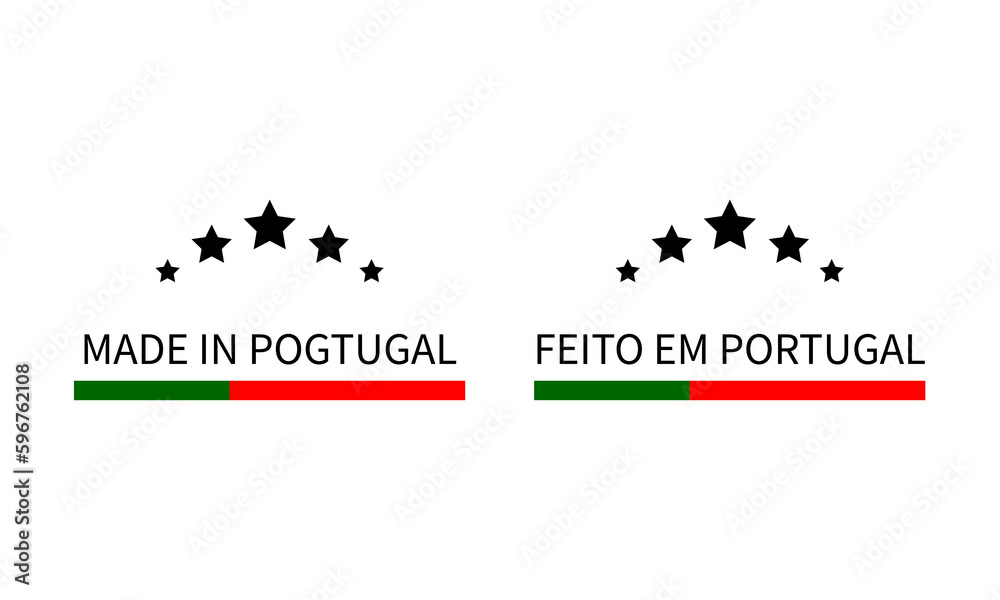 Made in Portugal labels in English and in Portuguese languages. Quality ...