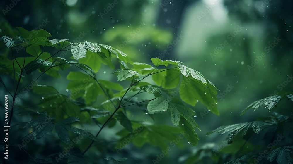 Rain falling on green leaves and branches, raindrop on leaf wallpaper ...