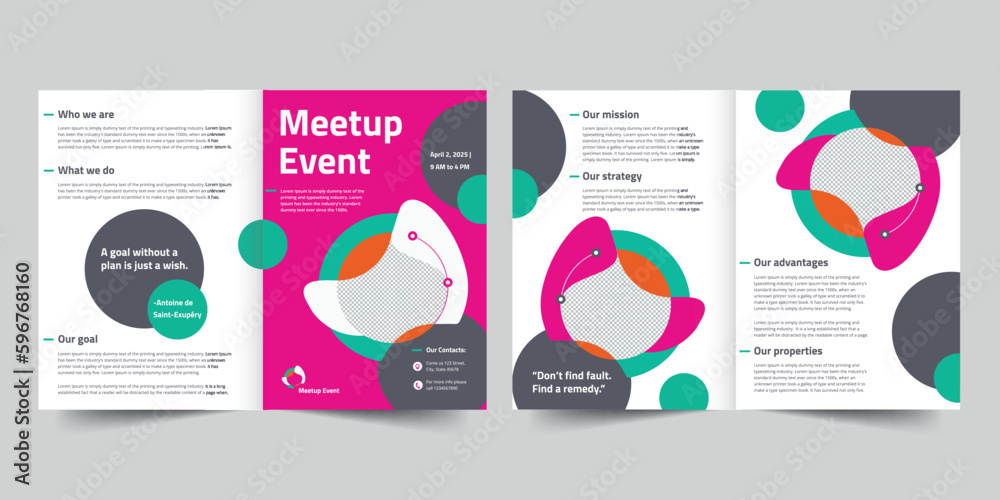 Meetup Event bifold brochure template. A clean, modern, and high ...