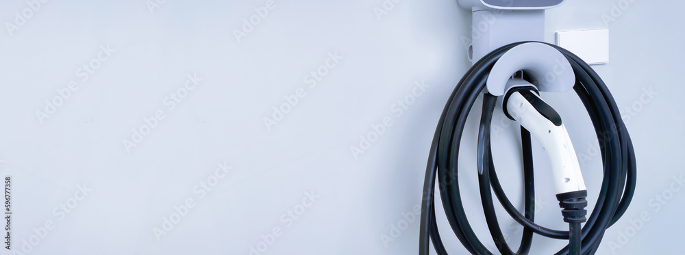 Futuristic home EV charging car box,power cable and plug supply to car ...