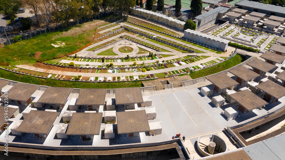 Aerial view of the municipal cemetery of Pomezia, in the Metropolitan ...