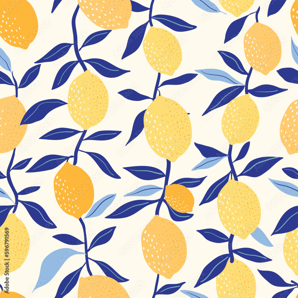 Seamless pattern with lemons, summer background wallpaper with ripe ...