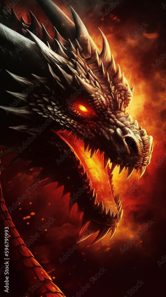 Fantasy Dragon Art For Gaming Cover Art Isolated On Black Background