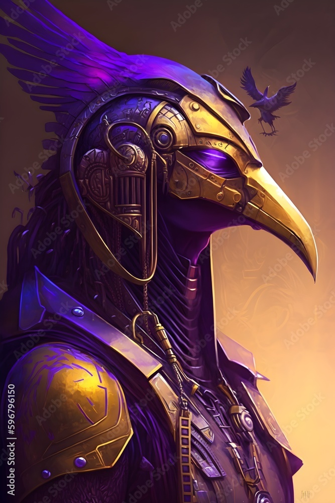 mecha cyberpunk horus egyptian god of sun raven crow god detailed face ...
